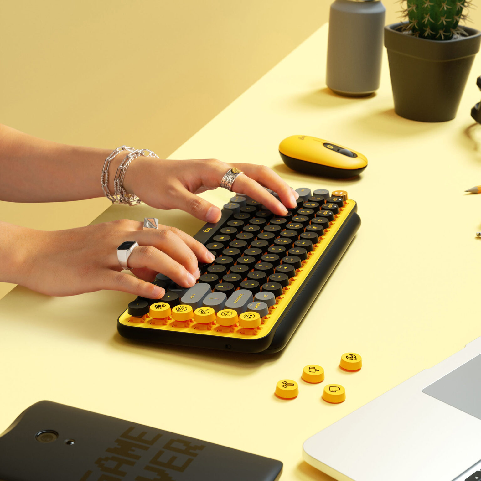 Happy-Tappy x Logitech Pop Keys Typewriter Keyboard with Customizable ...