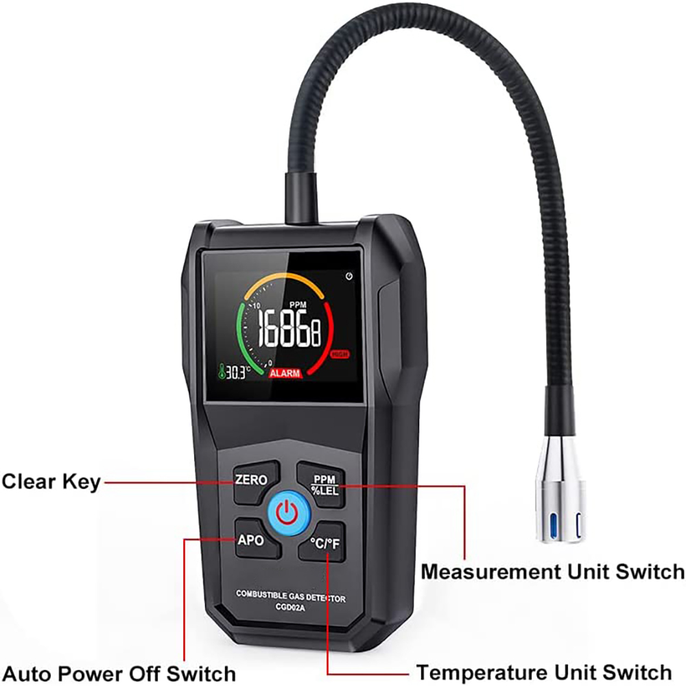 LeakHawk Portable Gas Leak Detector with Color LCD Display, Temperature ...