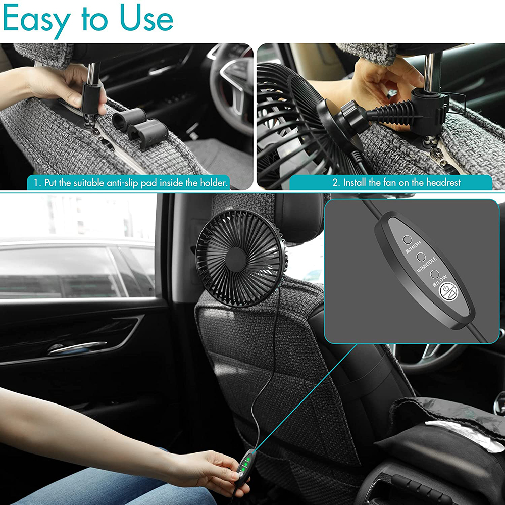 NovaVent 6-Inch USB Powered Car Seat Fan for Backseat, 3 Speeds & 360 ...
