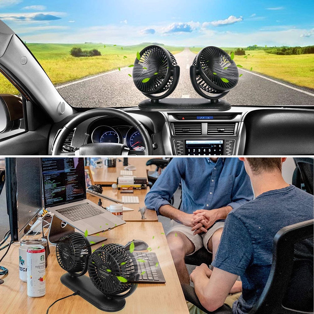 JouleJet Dual Head Car Fan, Portable Vehicle Mounted USB Fan with 300 ...
