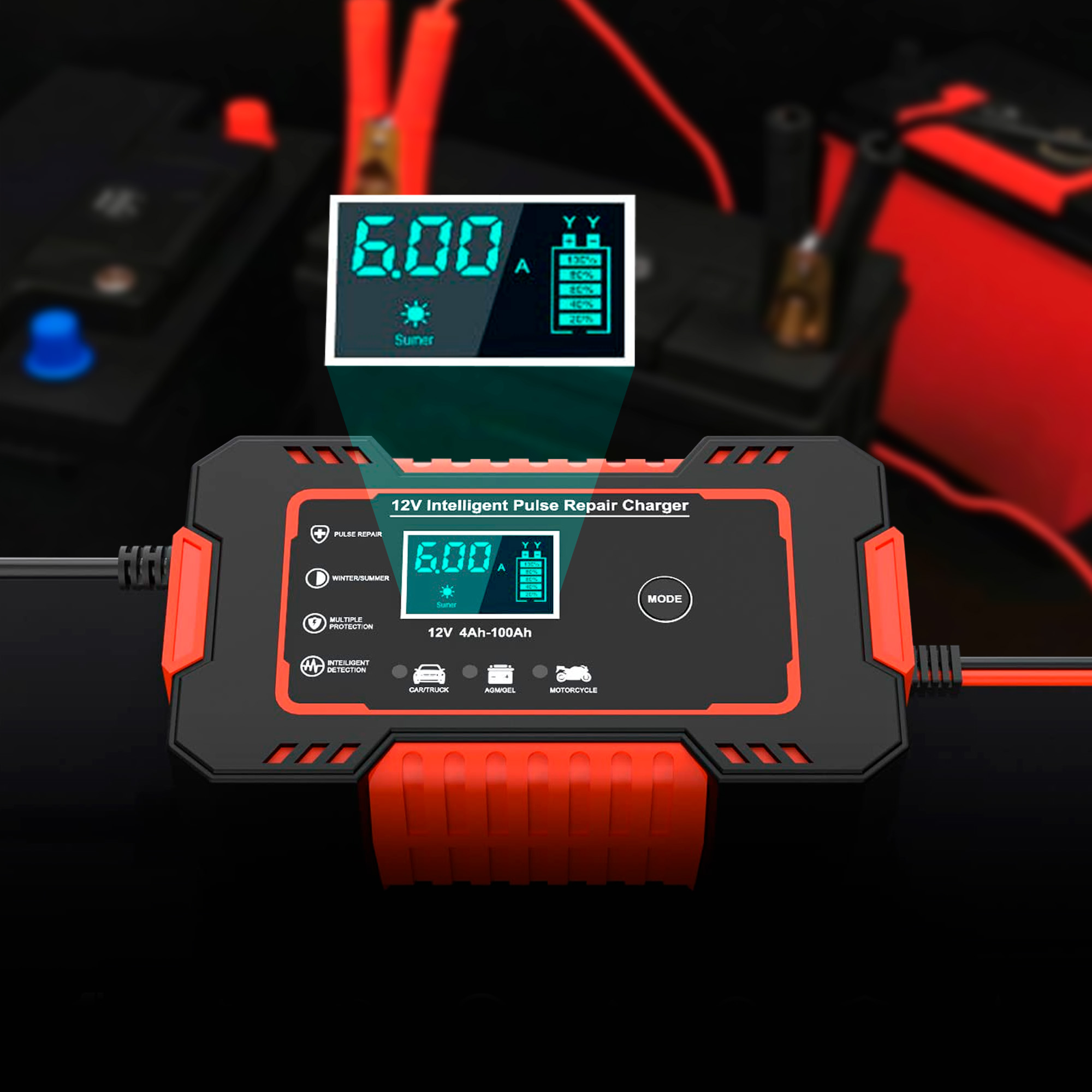 PowerPulse 12V 6A Car Battery Charger - Smart Trickle Charger & Battery ...